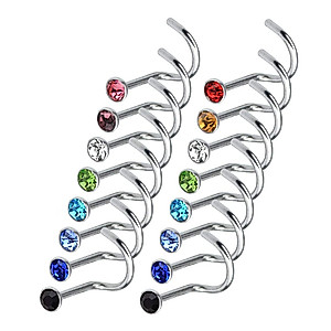 Rbenxia 20G 316L Nose Studs Rings 2.2MM Rhinestone Stainless Steel Nose Body Piercing Rings 20 Pcs Random Color for Unisex