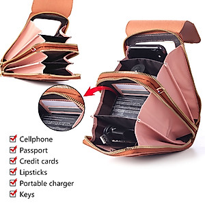 GEARONIC Women's Sling Handbag, Faux Leather, Coffee-Phone Wallet, Crossbody Bag with Transparent Window, 7 x 4.5 x 1.6 in