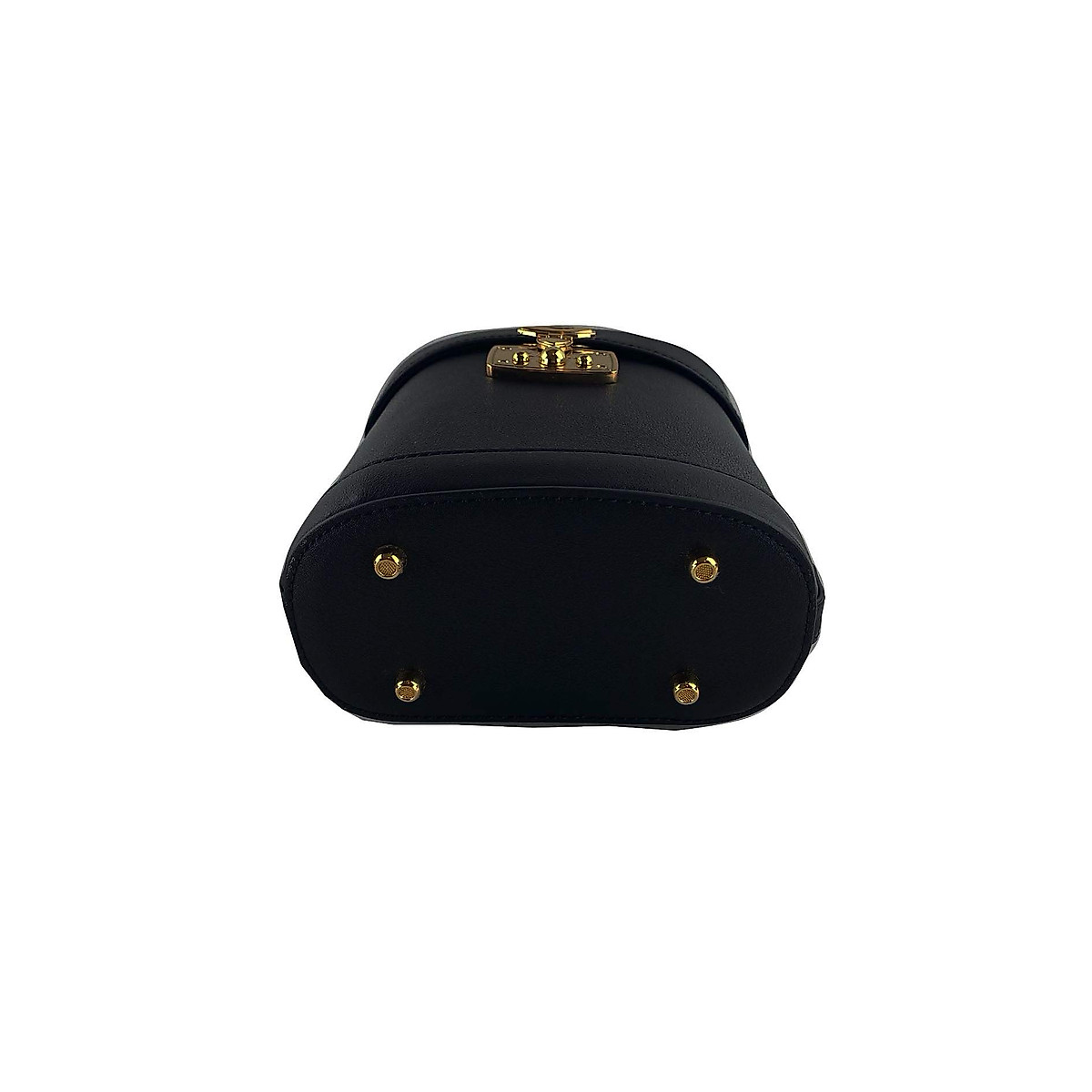 UScarmen Women's Calfskin Leather Top Handle Binocular Box Bag Black Brown (Black)