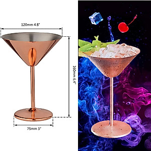 CmengAo Rose Gold Martini Glasses Set of 2, Copper Plated Stainless Steel Martini Margarita Cocktail Glasses (8oz)