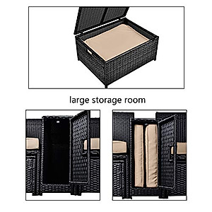 B BAIJIAWEI Patio Wicker Loveseat - Outdoor Rattan Sofa Set with Cushion - Adjustable Lounge Chair with Ottoman Footrest, Wicker Furniture for Garden, Patio, Balcony, Beach, Coffee Bar, Deck