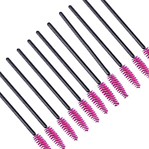 200 PCS Disposable Eyelash brush Mascara Wands Spoolies for Eye Lash Extension, Eyebrow and Makeup (Black&Rose red)