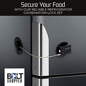 Bolt Dropper Refrigerator Lock - Child Safety Lock with Adhesive - Easy to Use Combination Lock - Protects Appliances from Scratches - Multiple Use Cabinet Lock Combo - Black, Drawer Child Locks
