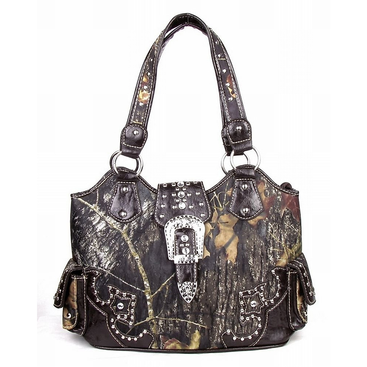 GoCowGirl Large Western Concealed Carry Weapon Purse Camouflage Camo Belt Buckle Handbag Matching Wallet (Brown)