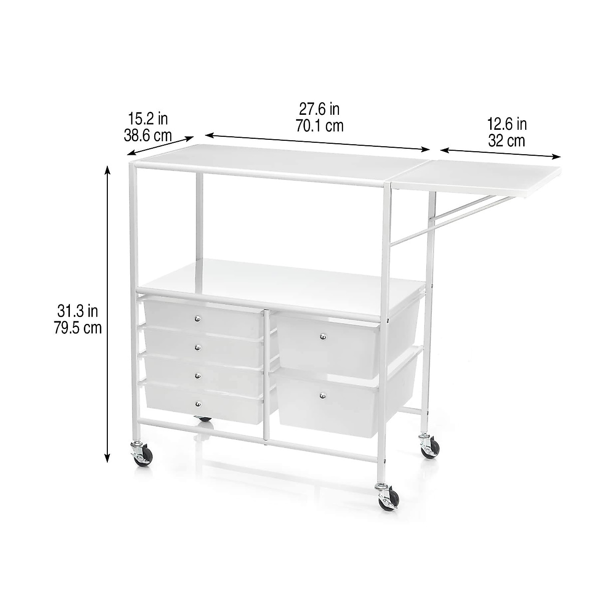 Essex Drawers & Rolling Storage Cart with Tray by Recollections, White