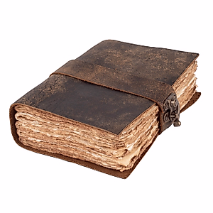 LEATHER VILLAGE Leather Bound Vintage Journal for Women & Men - Book of Shadows - Lock Closure - 200 Pages of Antique Deckle Edges Handmade Paper - Rustic Brown Color - 7 X 5 inches