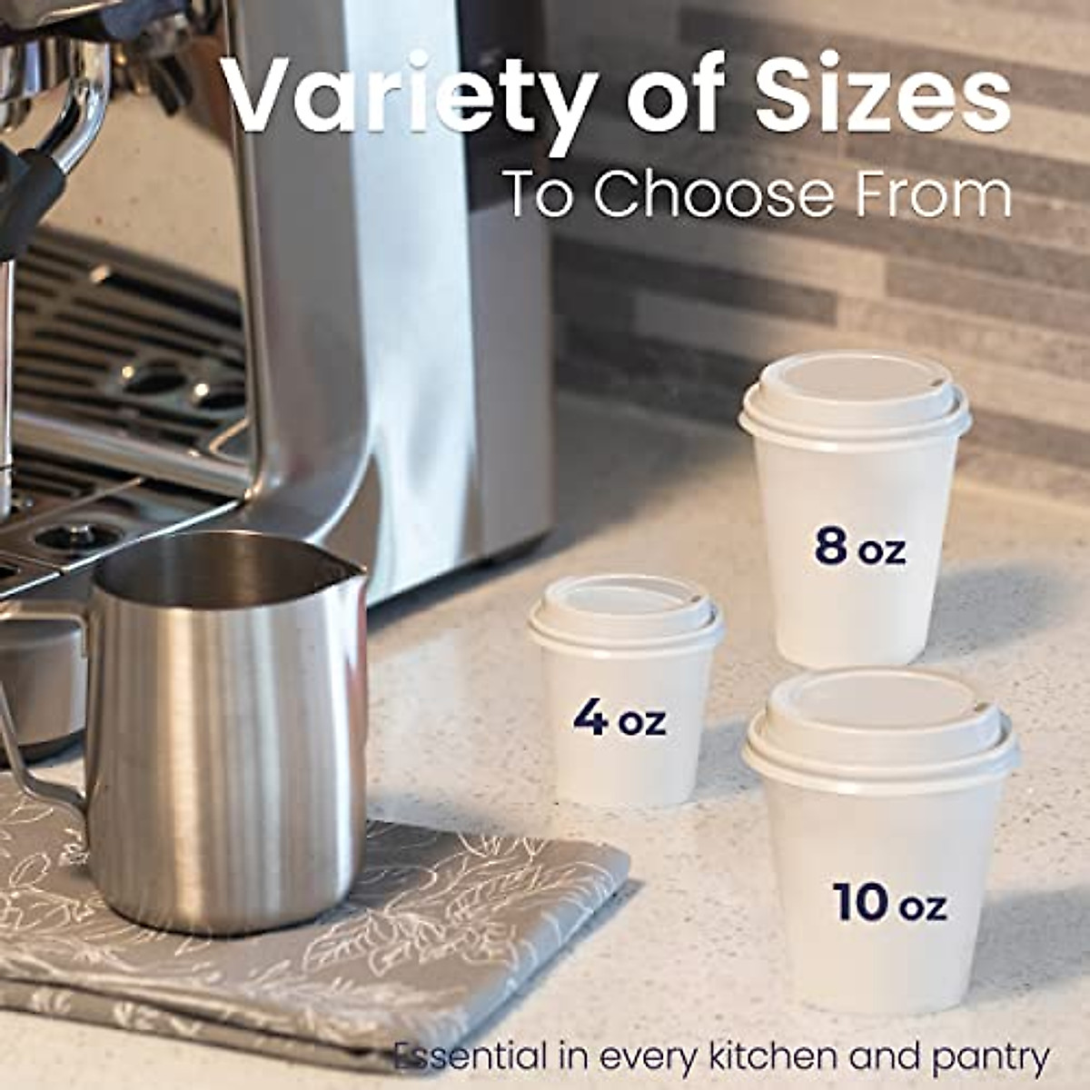 [100 Pack] 4 Oz Disposable Paper Coffee Cups with White Lids, Espresso Paper Cups with Lids, To Go Coffee Cups for Hot and Cold Beverage, On the Go Cups for Espresso, Hot Chocolate, Cortado, Macchiato