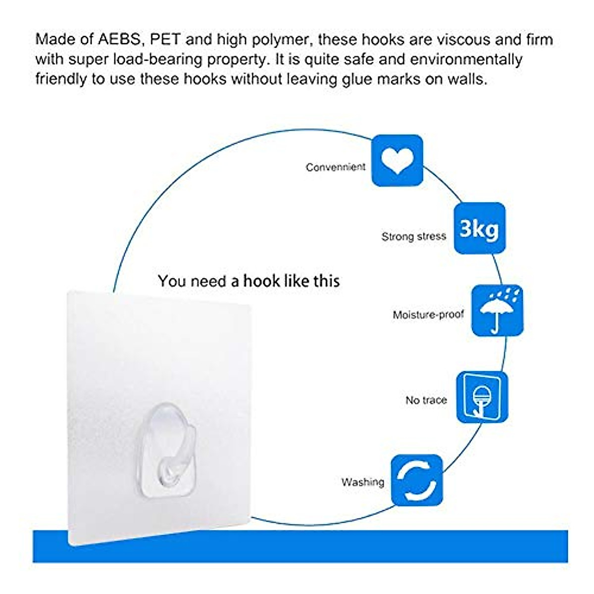 5 Pcs Adhesive Hooks,Adhesive Wall Hooks Nail Free Heavy Duty Hooks Robe Hooks Towel Stands Office Strong Sticky Wall Hook, Bathroom Toilet Kitchen Bath Towel Hooks