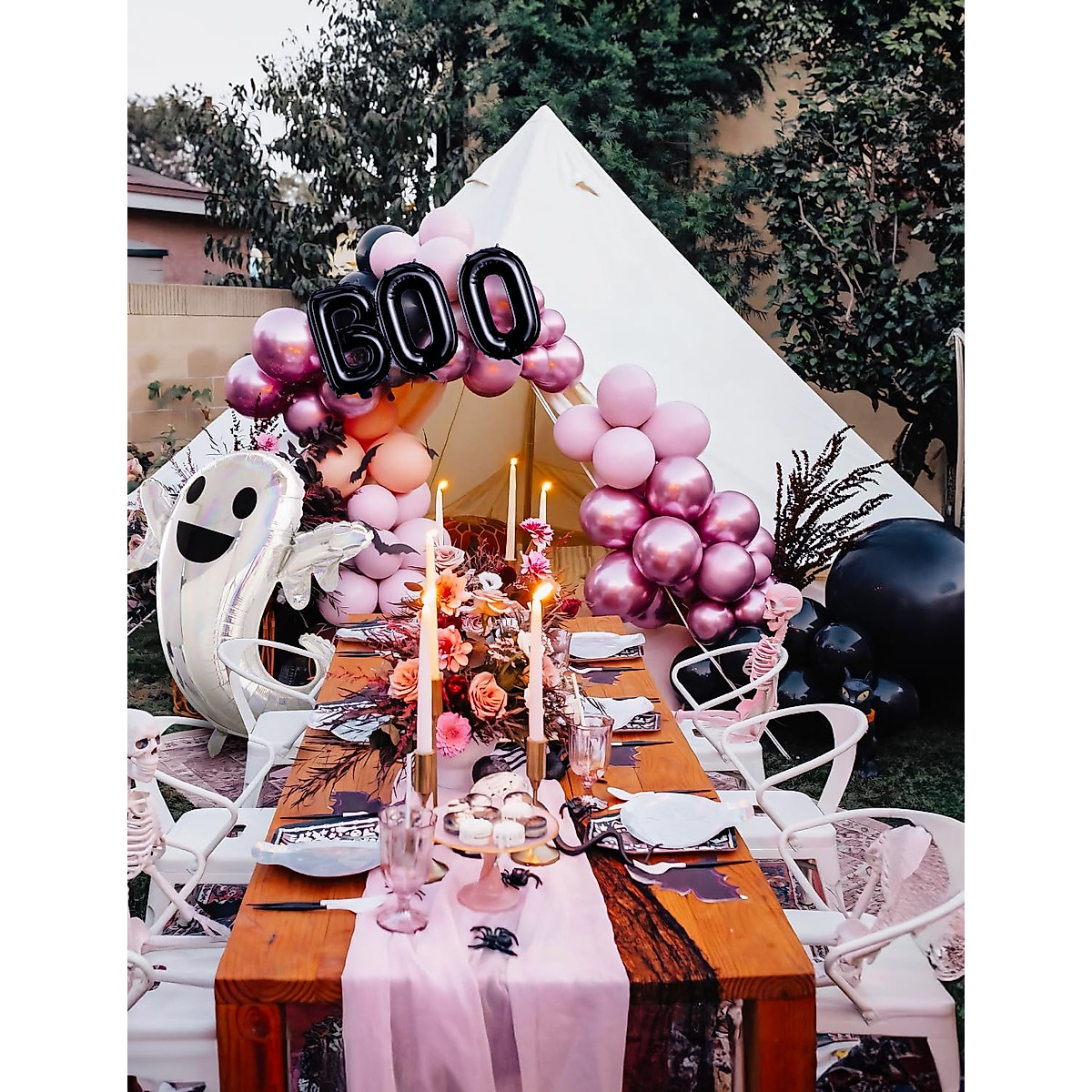 Pink Halloween Balloon Garland Arch Kit,122Pcs Halloween Black pink White Balloons Large Boo Ghost Foil Balloons Spider Balloons for Girl Birthday Baby Shower Party Decorations