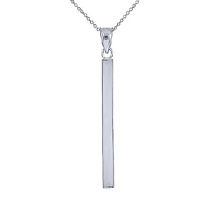 Sideways Crosses Dainty 10k White Gold Polished Vertical Bar Necklace for Women, 22"