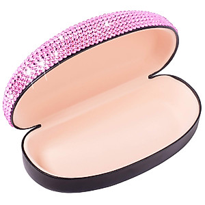 Eyeglasses Glasses Case Pink Bling Crystal Rhinestone Hard Shell Protective Large Eyeglass Case for Eyeglasses Sunglasses