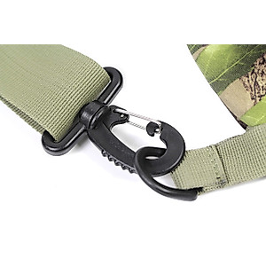 SUNYA Neoprene Compound Bow Sling, Silent Hunting or Fast Movement 2 Carrying Modes Switchable. Padded Shoulder Sling Removable & Adjustable. Camouflage Fabric. (Camo with Green Strap)
