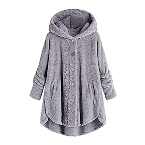 JMMSlmax Women Plus Size Hooded Fleece Cardigan Pockets Button Down Loose Sweatshirt Teen Girl Winter Warm Fuzzy Coat Jackets