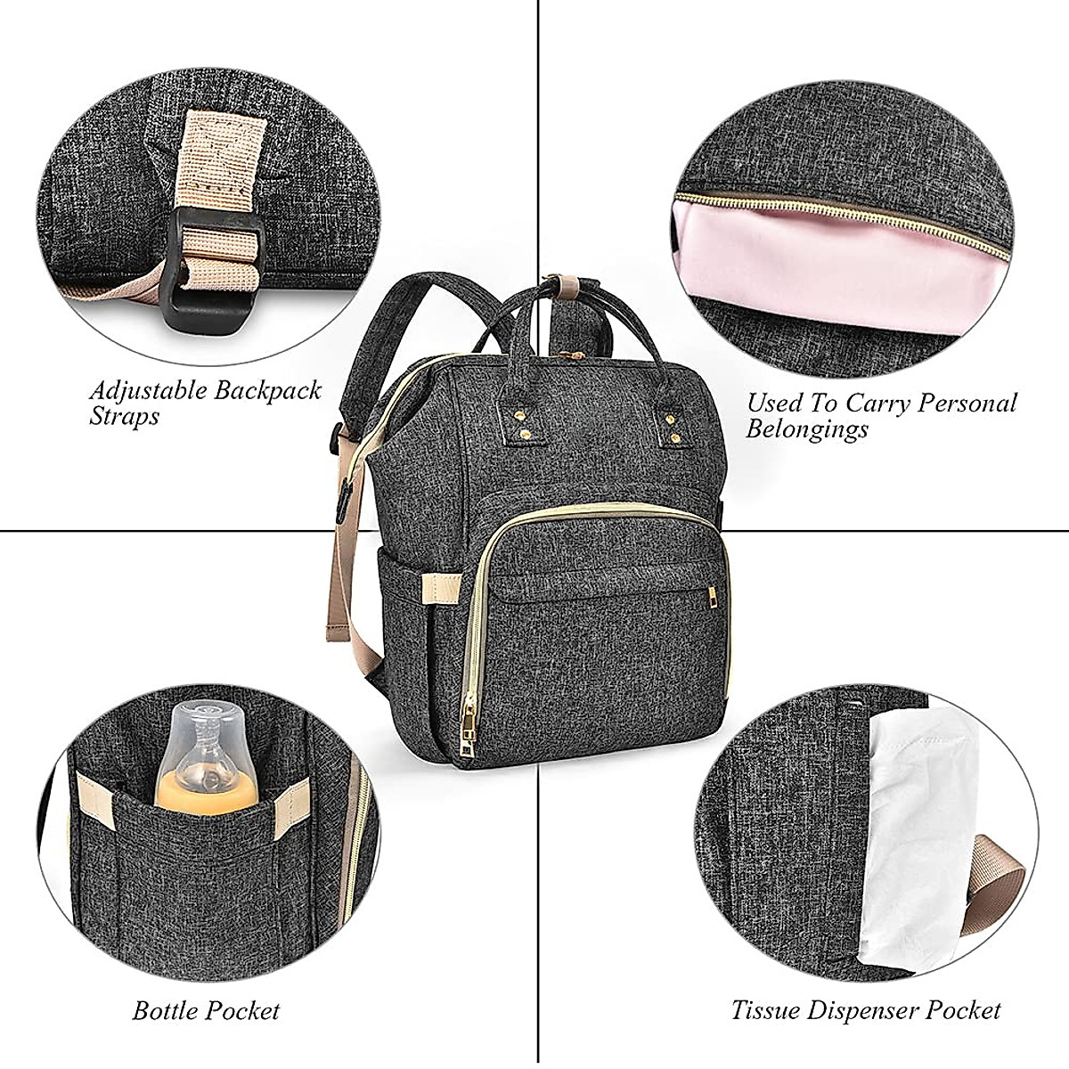 OUSIJOJO Diaper Bag Backpack Multifunction Baby Diaper Bags Fit Stroller with Changing Pad and Portable Insulated Pocket