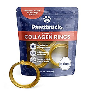 Pawstruck Natural Beef Collagen Rings for Dogs - Vet-Approved Long Lasting Alternative to Traditional Rawhide & Bully Sticks - High Protein Dental Treat w/Glucosamine & Chondroitin - 3 Pack