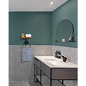 Towel Ring Towel Rack Modern Towel Holder with Wooden Shelf Rustic Hand Towel Ring Wall Mount Heavy Duty Bath Towel Rack for Bathroom Black