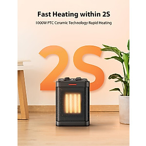 1000W/700W Space Heater, Small Ceramic Space Heater with Thermostat, Mini Portable Electric Heater with Fast Safety Heat, Multiple Protection for Home Office Desk