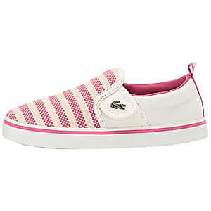 Lacoste Girl's GAZON Shoe, off white/dark pink, 6. Medium US Toddler