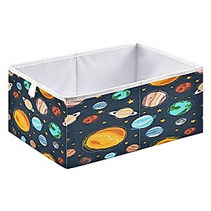 Kigai Solar System Planet Storage Bin, Large Collapsible Organizer Rectangle Storage Basket for Home Office Décor, 15.8 x 10.6 x 7 in