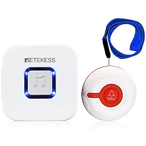 Retekess TH003 Wireless Caregiver Pager System,Nurse Alert System, Emergency Call Bell ,492ft,1 Plug-in Receiver,1 SOS Help Pendant Call Button for Home,Elderly,Patient,Disabled