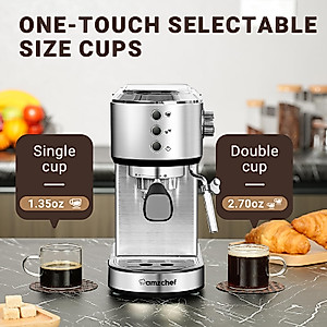 amzchef Espresso Machine with 20 Bar, Professional Espresso Maker with Milk Cream/Steam Stick, Compact Stainless Steel Coffee Machines, 34oz Household Detachable Water tank, Gift for Dad or Mom