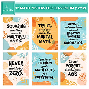 Decorably 12 Math Posters for Middle School, 11x14in Matte-Laminated Educational Math Classroom Posters