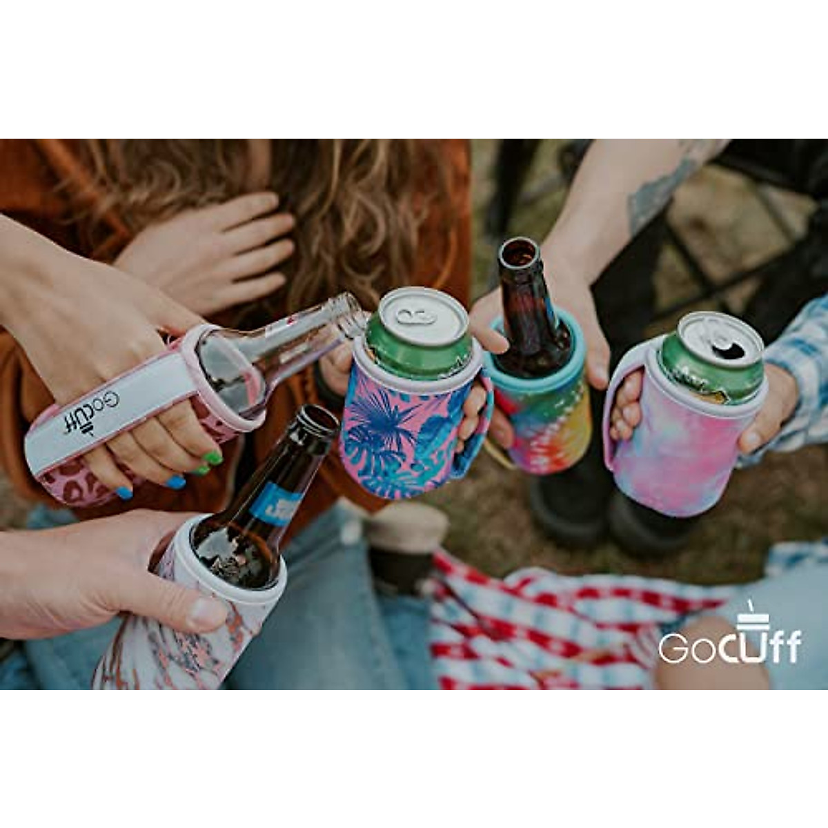 GoCuff Slim Can Cuff Covers Reusable Insulator with Handle: Neoprene Can Coosies with Insulated Sleeves For Soda, Energy drink, Beer, Hard Seltzer, other 12 oz Skinny Can Beverages (Pink Leopard)