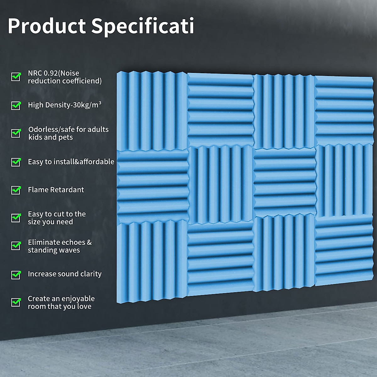 Acoustic Panels, SINWE 2" X 12" X 12" Acoustic Foam Panels, Soundproofing Acoustic Studio Foam, Soundproof Wedge Style Panels Tiles Noise Canceling for Studio Recording, Home Office(12 Pack, Blue)