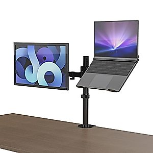 Stand Up Desk Store Convertible Clamp-On Laptop and Monitor Stand/Dual Monitor Mount (Black, 13" to 32" Monitor, up to a 17" Laptop)