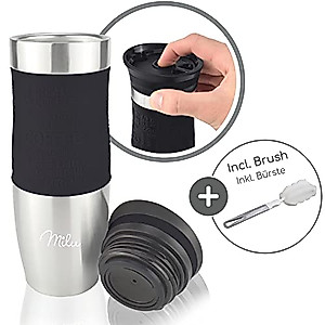 Milu Thermo Mug Insulated Cup Coffee & Tea Mug to go - 370ml, 450ml 100% leak proof - Stainless Steel Drinking Mug - vacuum insulation flask - Hot & Cold - Travel Mug (Black, 12oz (370ml))