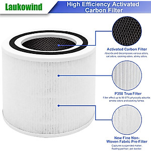 Laukowind for LEVOIT Core P350 Replacement Filte, Grade 3-in-1 True High-Efficiency Activated Carbon Pet Care Allergy Compatible with Part No Core P350-RF Air Purifier Filtes, White (2 Pack)