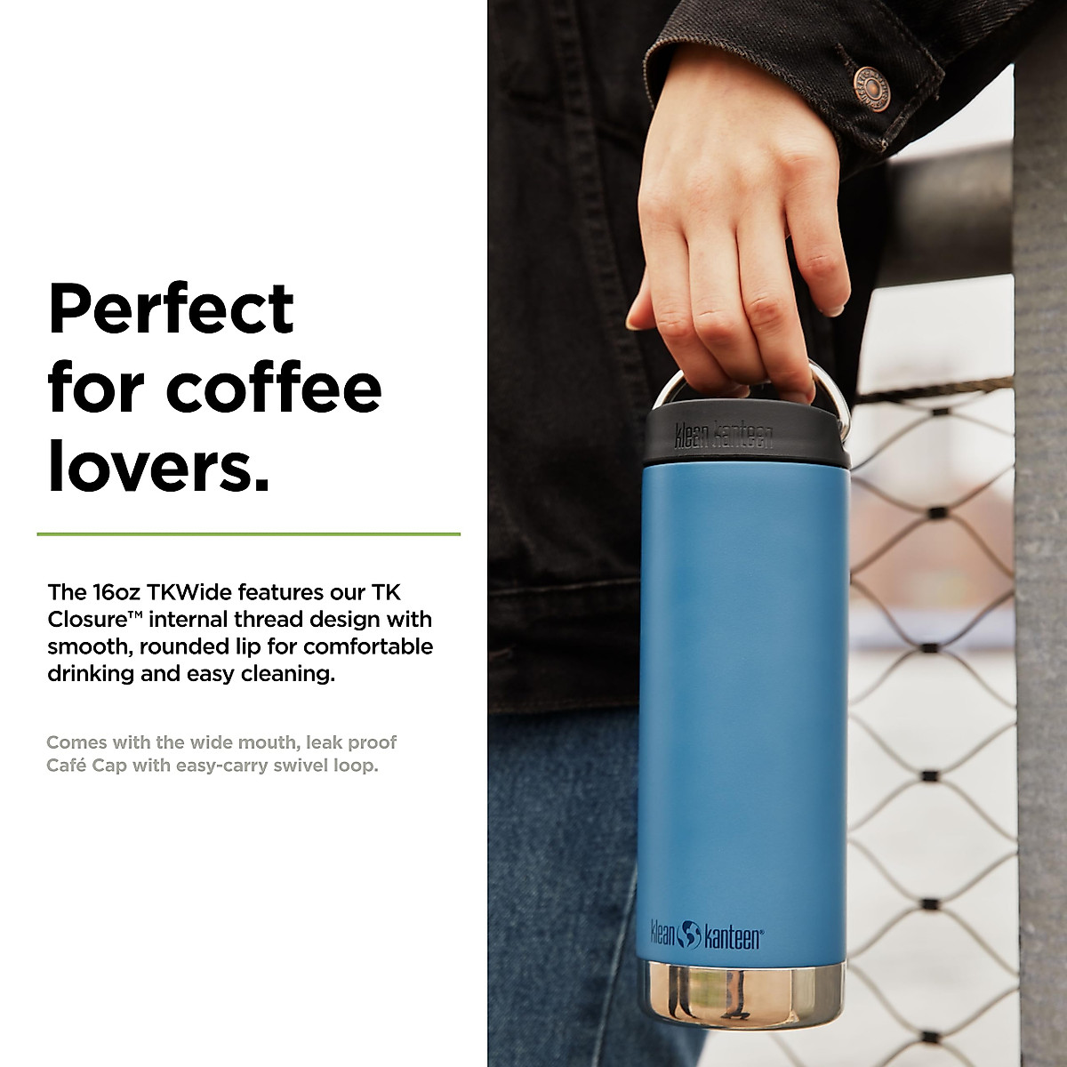 Klean Kanteen TKWide 16oz (w/Café Cap) - Real Teal