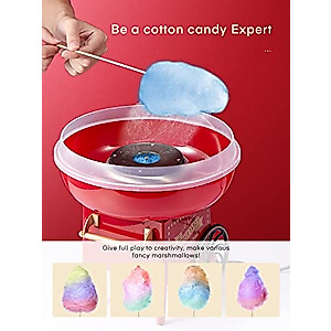 FOHERE Cotton Candy Machine for Kids, Countertop Cotton Candy Maker Homemade Candy Sweets for Birthday Parties, Includes a Scoop and 10 Candy Cones, Red Vintage