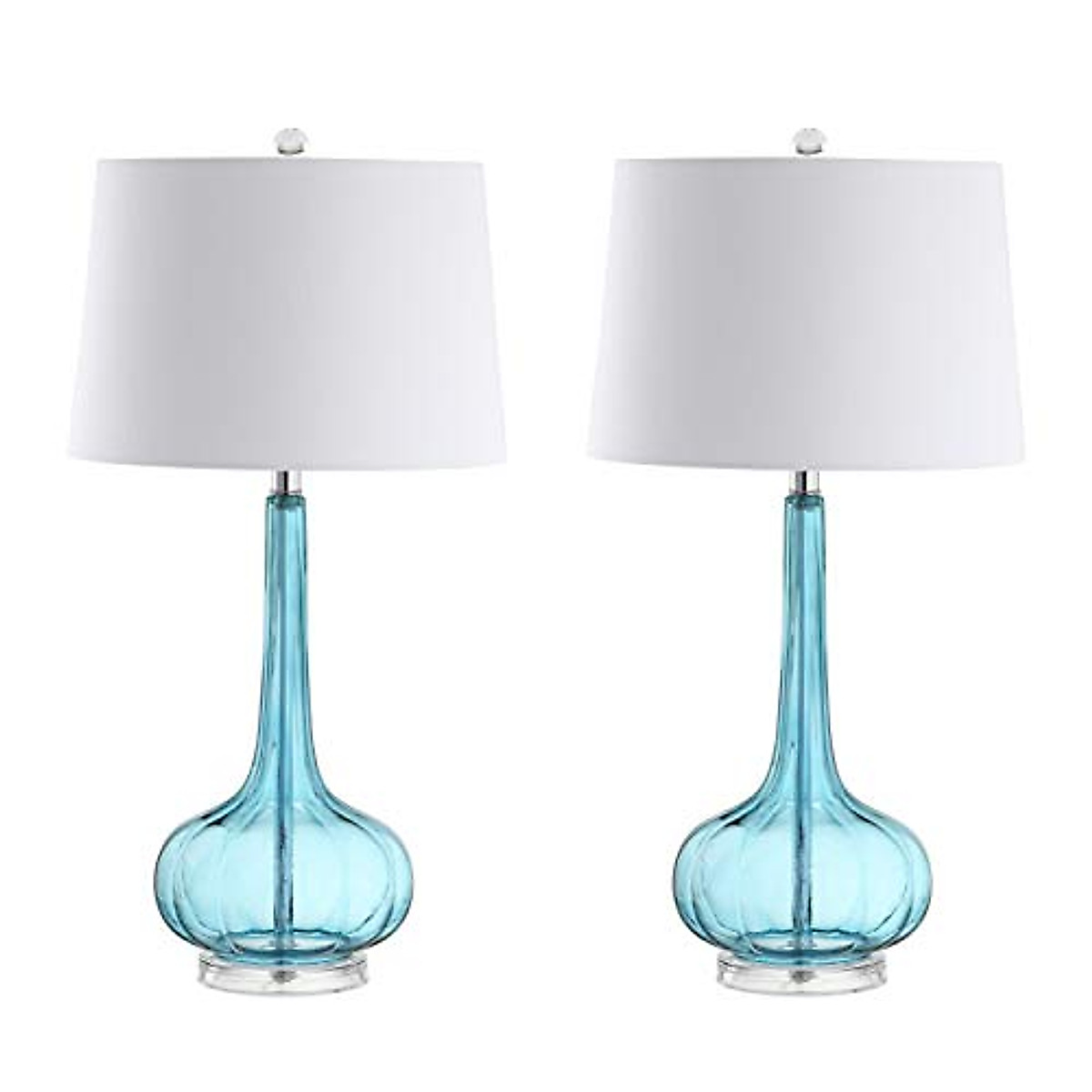 JONATHAN Y JYL1079B-SET2 Set of 2 Table Lamps Bette 28.5" Glass Teardrop LED Table Lamp Contemporary Bedside Desk Nightstand Lamp for Bedroom Living Room Office College Bookcase, Aqua