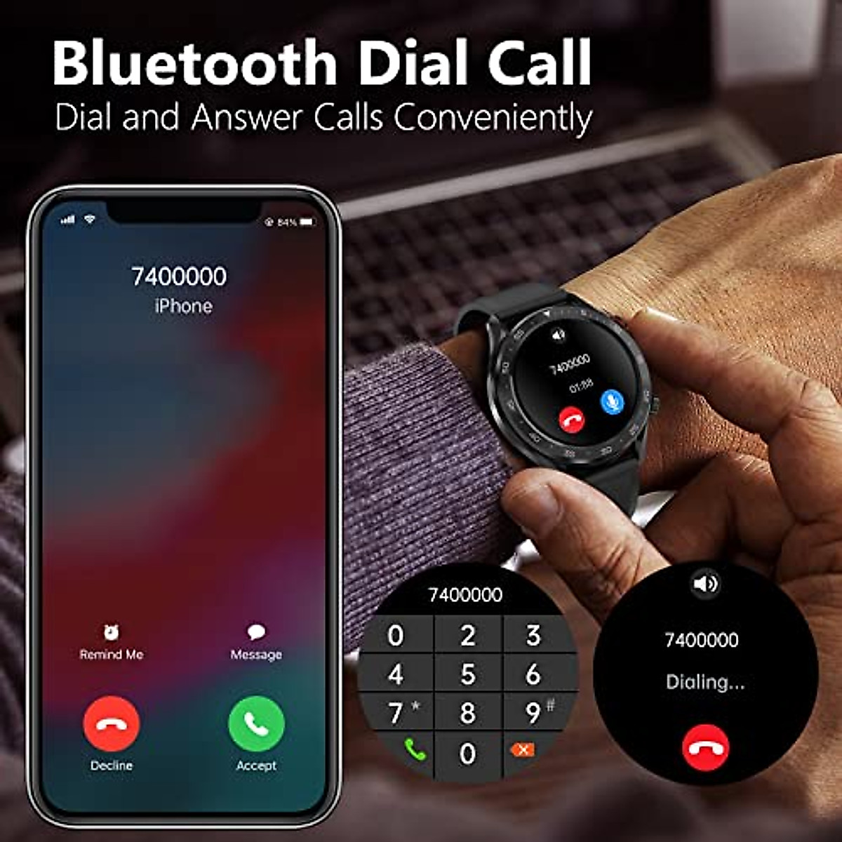 Bebinca GT2 Pro Smart Watch for Men (Make/Receive Call), SpO2/Real-time Heart Rate/Sleep Monitor/Voice Assistant Fitness Tracker, Built-in MP3 for iPhone Samsung Android Phones, Silicone Bands