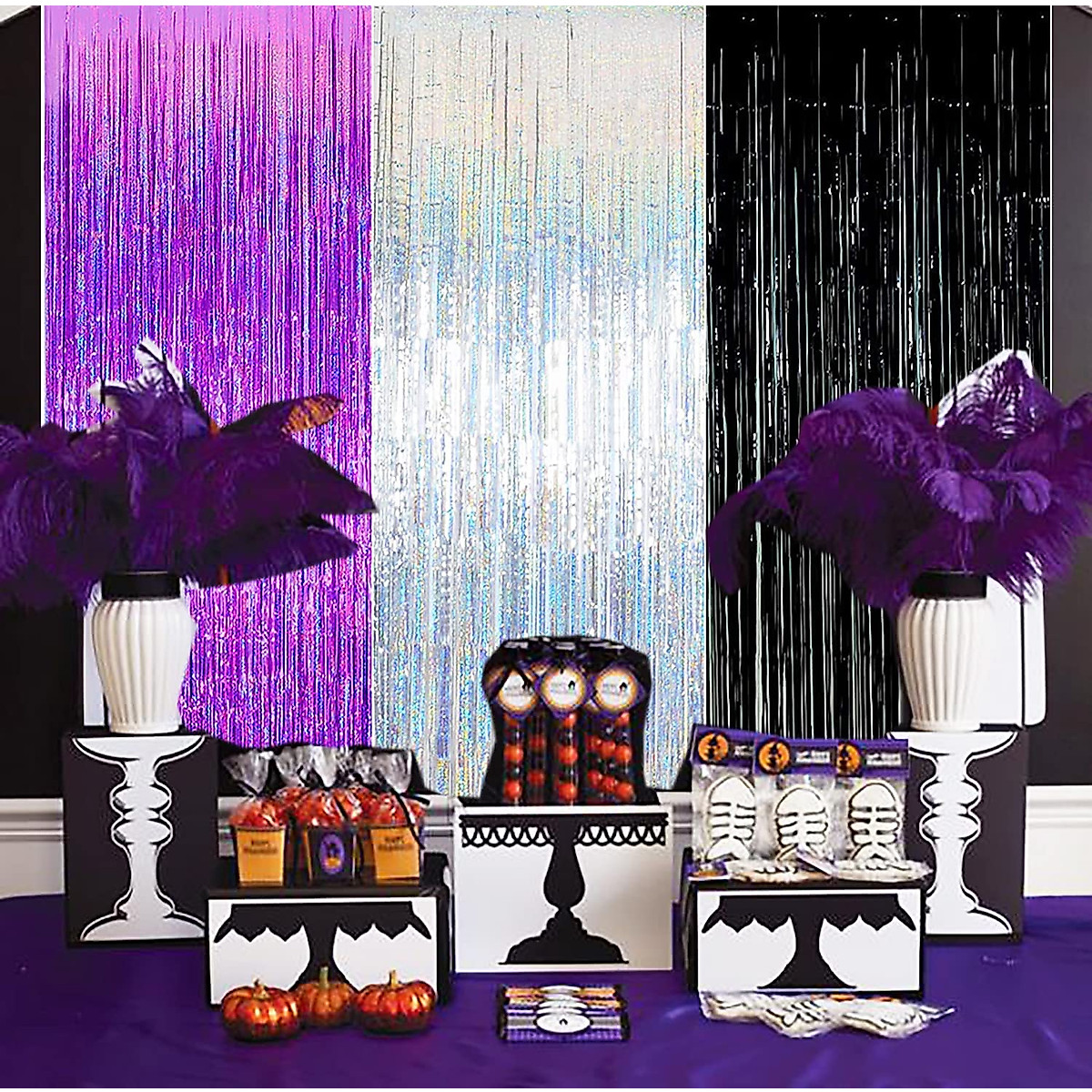 Graduation Party Decorations Purple Silver Black 2024/Purple Black Graduation Decorations 2024/Birthday Decorations for Women Purple Silver Black Foil Fringe Curtains