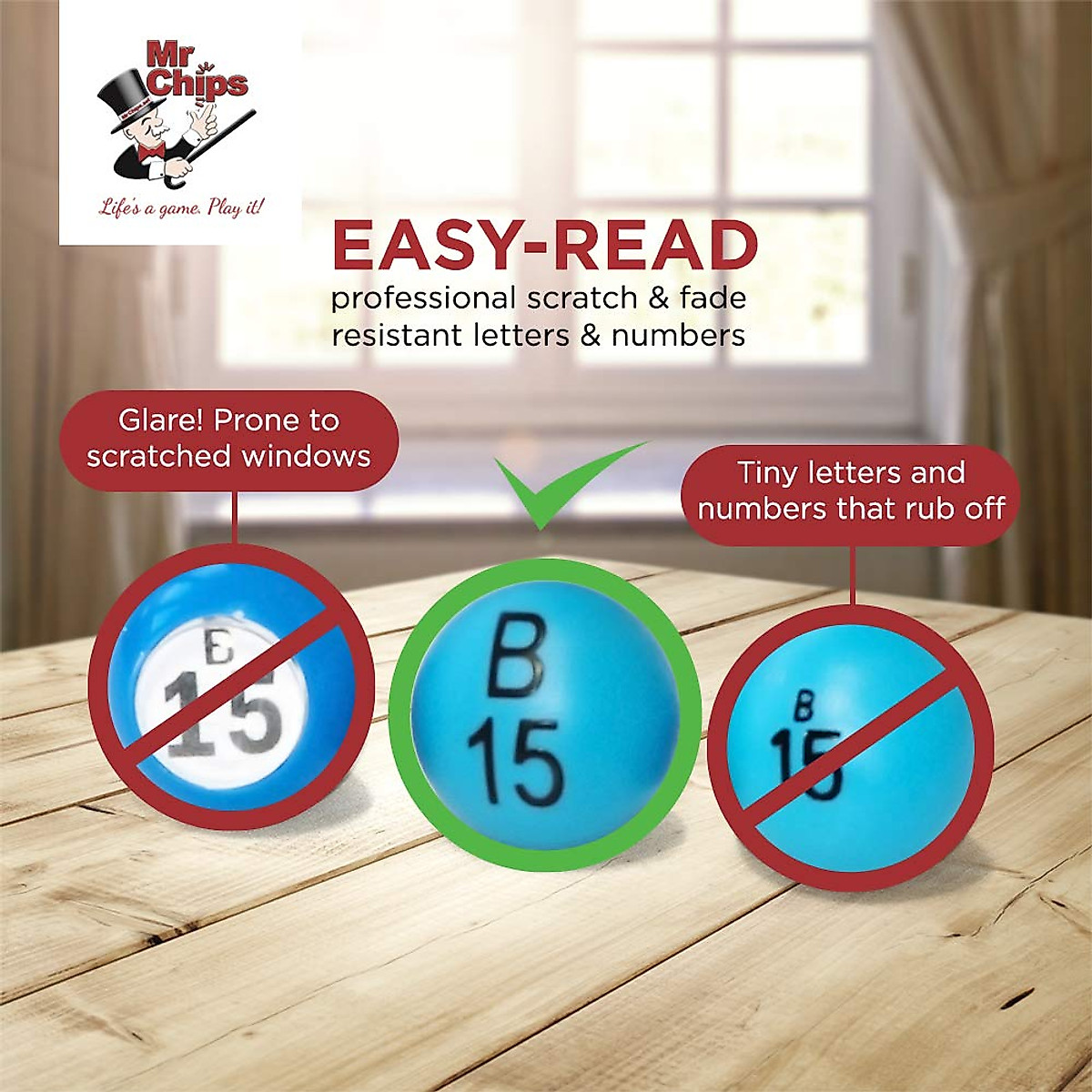 MR CHIPS Bingo Cage and Balls Set Plus 10 Quick Clear Cards