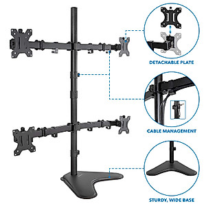 Mount-It! Quad Monitor Stand | Height Adjustable Free Standing 4 Screen Mount | Fits Monitors up to 32 Inches | Black, Steel | MI-2784