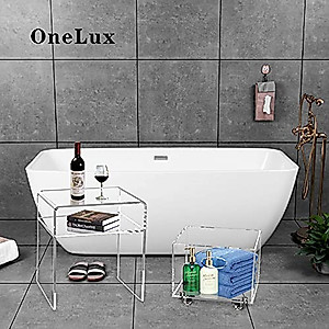 ONELUX 2088 Clear Acrylic nightstand with an Extra Storage Basket on Wheels,Clear Decorative End Table/Home Decor Display Tables,Bathroom Side Tables