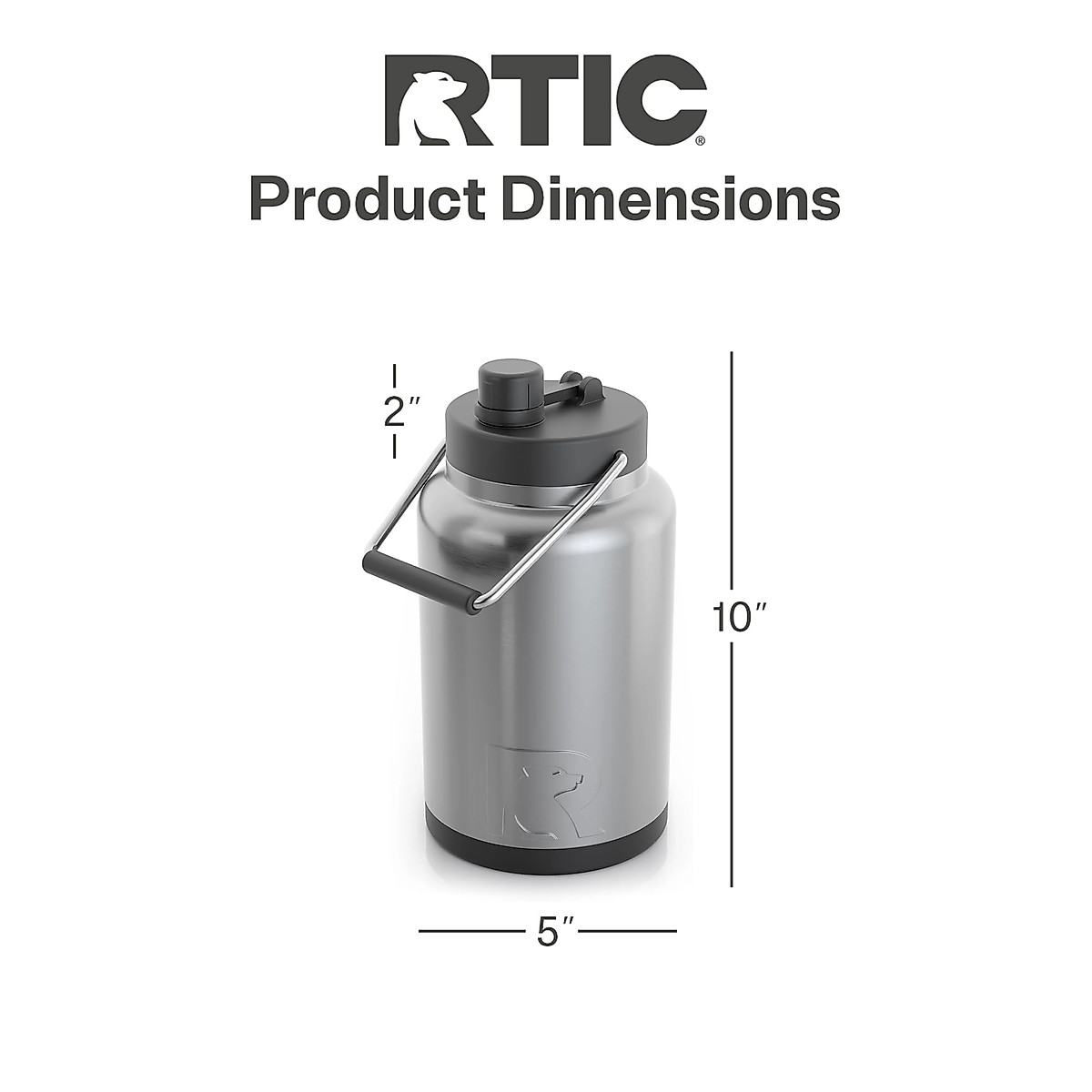RTIC Jug with Handle, Half Gallon, Graphite Matte, Large Double Vacuum Insulated Water Bottle, Stainless Steel Thermos for Hot& Cold Drinks, Sweat Proof, Great for Travel, Hiking & Camping
