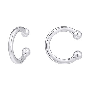 PAVOI 14K Gold Plated 925 Sterling Silver Classic Round Huggie Ear Cuff Earrings for Women in White Gold