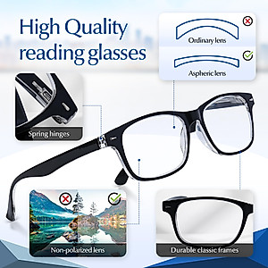 In Style Eyes Super Strong Eye Glasses, High Magnification Womens Reading Glasses - Non-Polarized Lens for Men - Black - 7.0x