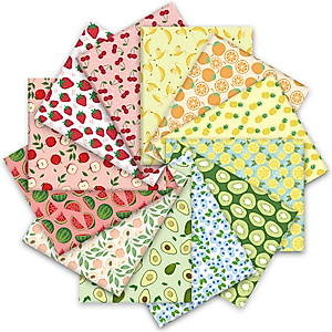 JarThenaAMCS 12Pcs Fruit Cotton Fabric Bundles Colorful Fruit Theme Fat Quarter Summer Quilting Patchwork for DIY Handmade Sewing Crafting, 18 x 22 Inch