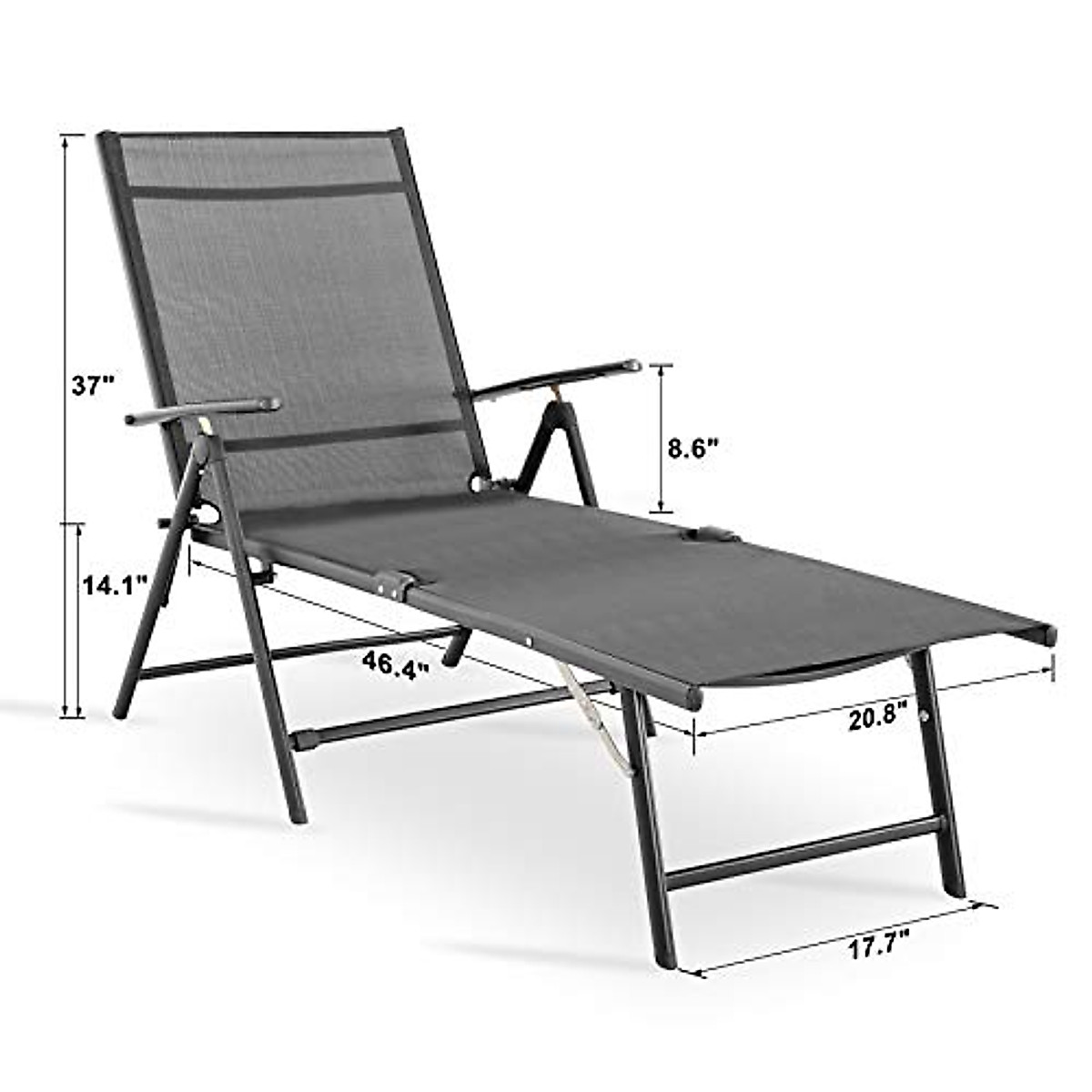 Nuu Garden Folding Chaise Lounge Chairs for Outside, Beach Chair Lounge Chair with Steel Frame and Breathable Textile Fabric for Beach, Yard, Pool and Patio, Grey