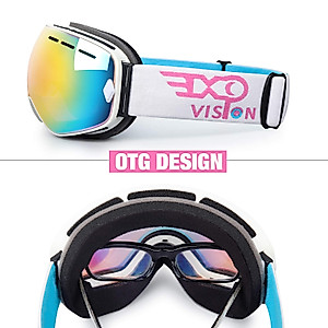 EXP VISION Ski Snowboard Goggles for Man Woman and Younth, OTG Snow Goggle Anti Fog UV400 Protection Winter Outdoor Sports Goggle-Pink