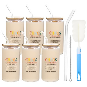 6 Pieces Chaos Coordinator Gifts For Women- 16oz Chaos Coordinator Glass Cup With Lid Straw Drinking Glasses Tumbler Gifts Thank You Gift for manager Coworker, Teacher, Boss lady,Best Friend