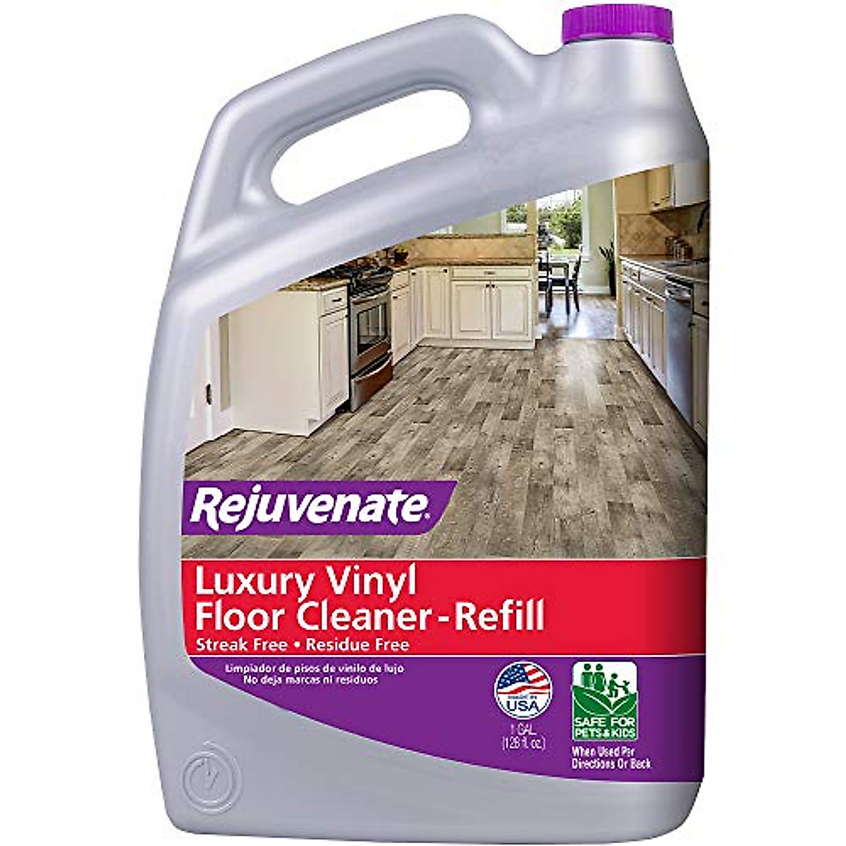 Rejuvenate High Performance Luxury Vinyl Tile Plank Floor Cleaner pH Neutral Formula Doesn't Leave Streaks or Dulling Residue 128oz & Microfiber Mop with 3 Reusable Microfiber Pads