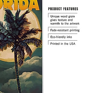 Lantern Press 6x9 Inch Wood Sign, Ready to Hang Wall Decor, Florida Keys, Palms and Moon