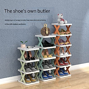 WUBY 6-Storey High Creative Folding X-Shaped Shoe Cabinet - Shoe Organizer & Storage Rack for Closet and Entryway, Free Standing Shoe Shelf Organizer (Blue)