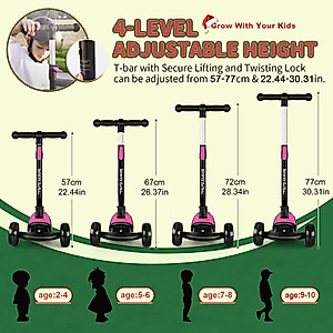 besrey Kick Scooter for Kids Ages 3-10, 3 Wheel Scooter for Kids with Adjustable Height, Folding Kids Scooter with LED Light Wheels Rear Brak Extra Wide Deck Outdoor Activities for Boys/Girls (Pink)